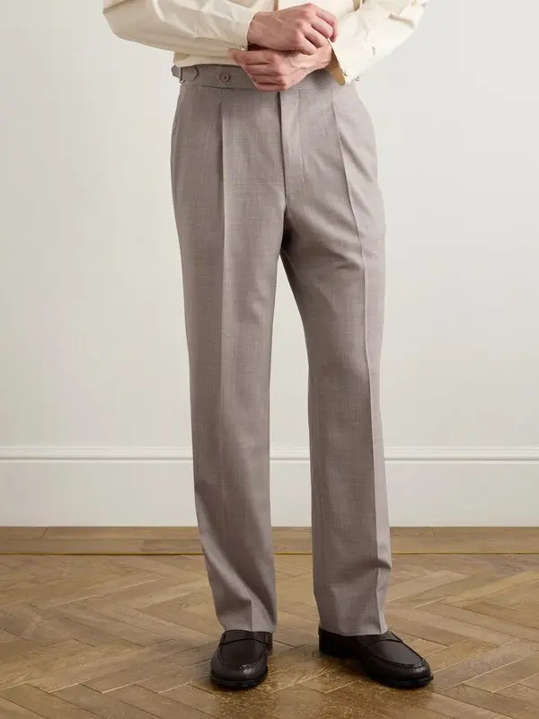 STOFFA Wide-leg Pleated Wool Trousers - Brown