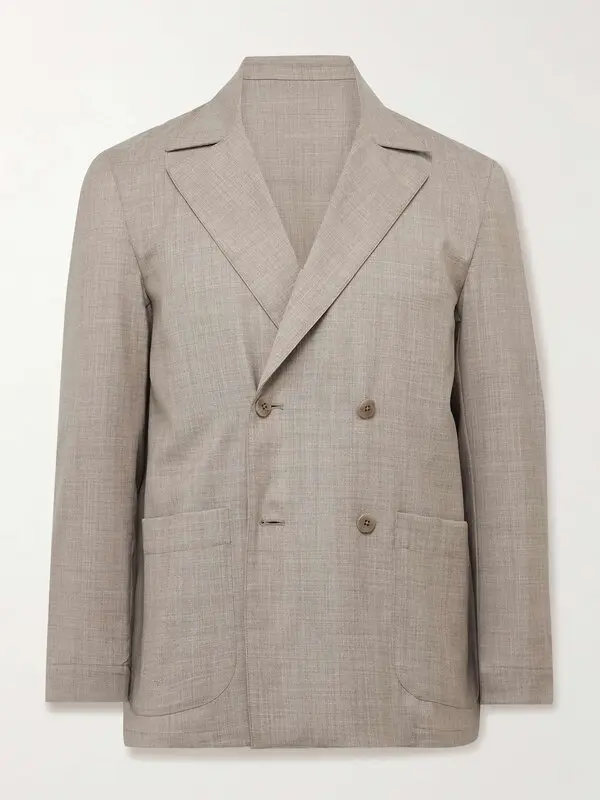 STOFFA Unstructured Double-breasted Wool Suit Jacket - Taupe