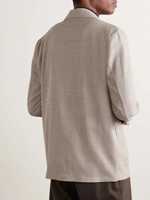 STOFFA Unstructured Double-breasted Wool Suit Jacket - Taupe