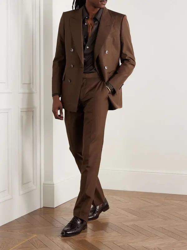 TOM FORD Slim-fit Silk Trousers - Dark Brown