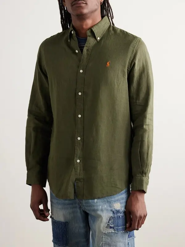 Polo Ralph Lauren Button-down Collar Logo-embroidered Linen Shirt