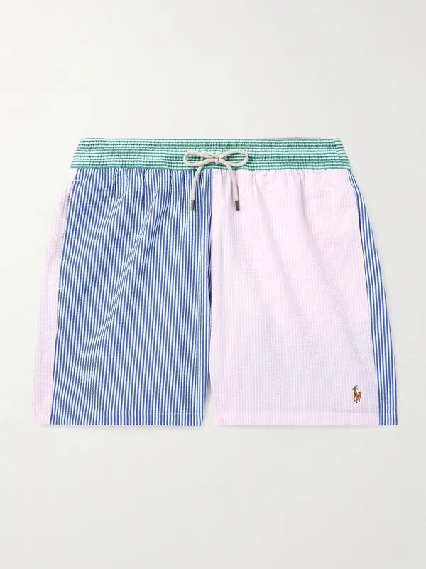 Polo Ralph Lauren Straight-leg Striped Seersucker Swim Shorts - Blue