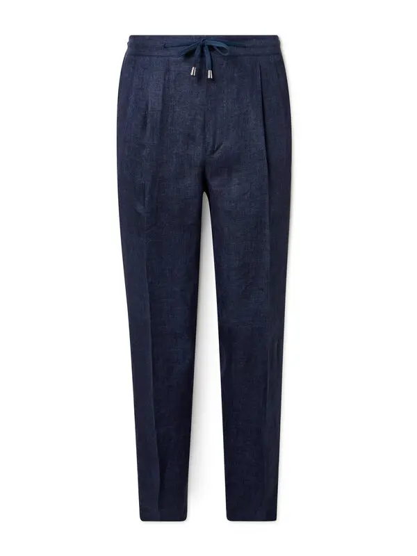 DE PETRILLO Straight-leg Pleated Linen Drawstring Trousers