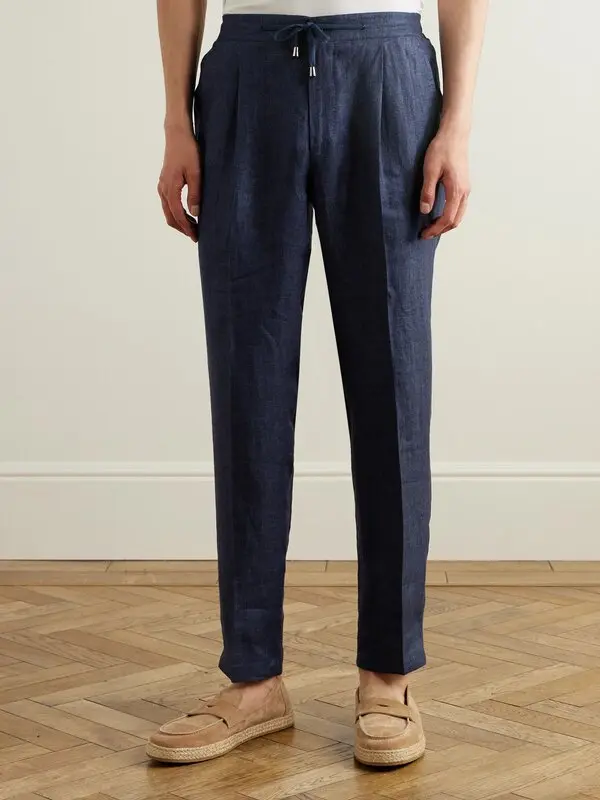 DE PETRILLO Straight-leg Pleated Linen Drawstring Trousers