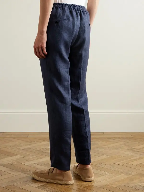 DE PETRILLO Straight-leg Pleated Linen Drawstring Trousers