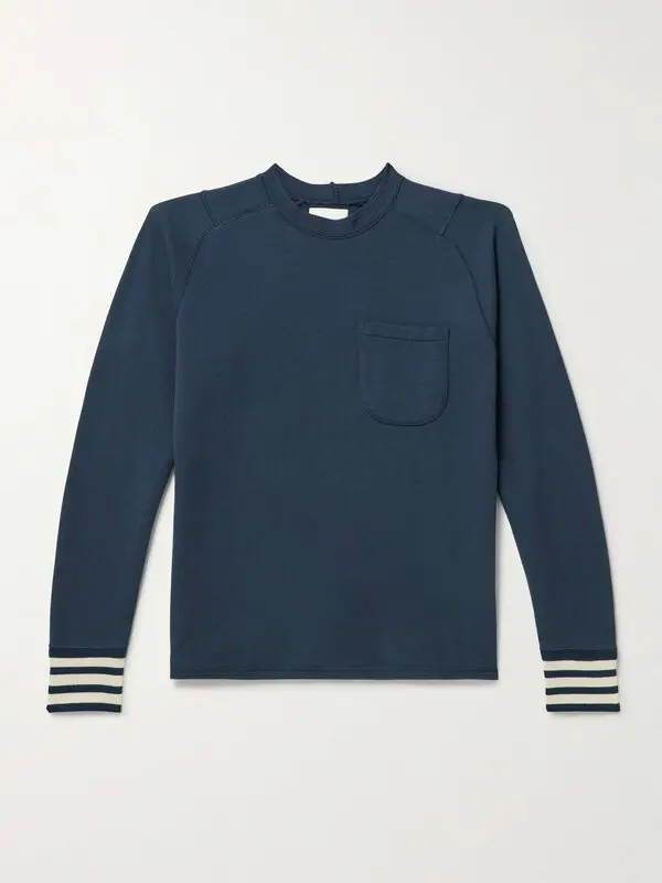 DRAKE'S Logo-embroidered Striped Cotton-jersey Sweatshirt