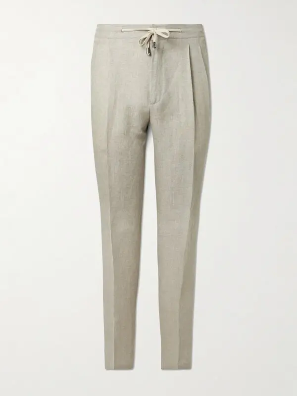 DE PETRILLO Straight-leg Pleated Linen Drawstring Trousers