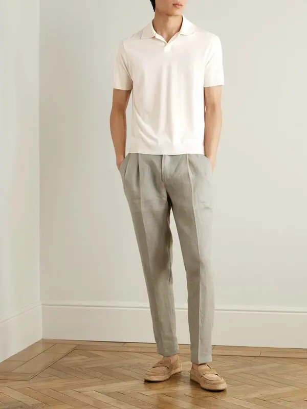 DE PETRILLO Straight-leg Pleated Linen Drawstring Trousers
