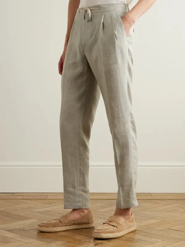 DE PETRILLO Straight-leg Pleated Linen Drawstring Trousers