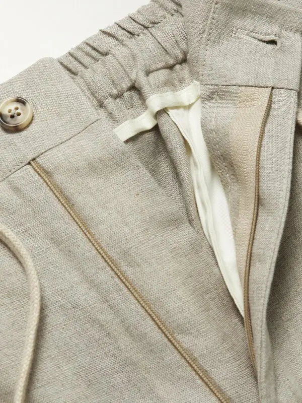 DE PETRILLO Straight-leg Pleated Linen Drawstring Trousers