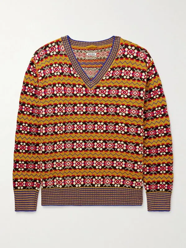 BODE Bracken Jacquard-knit Pima Cotton Sweater - Brown