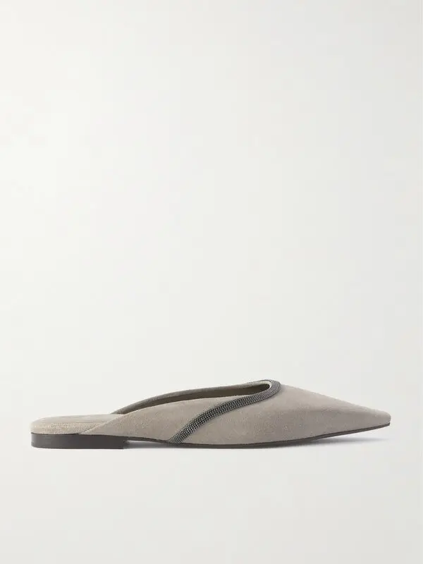 Brunello Cucinelli Bead-embellished Suede Mules