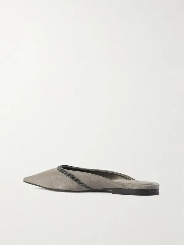 Brunello Cucinelli Bead-embellished Suede Mules