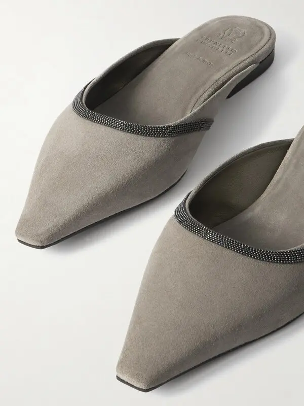 Brunello Cucinelli Bead-embellished Suede Mules