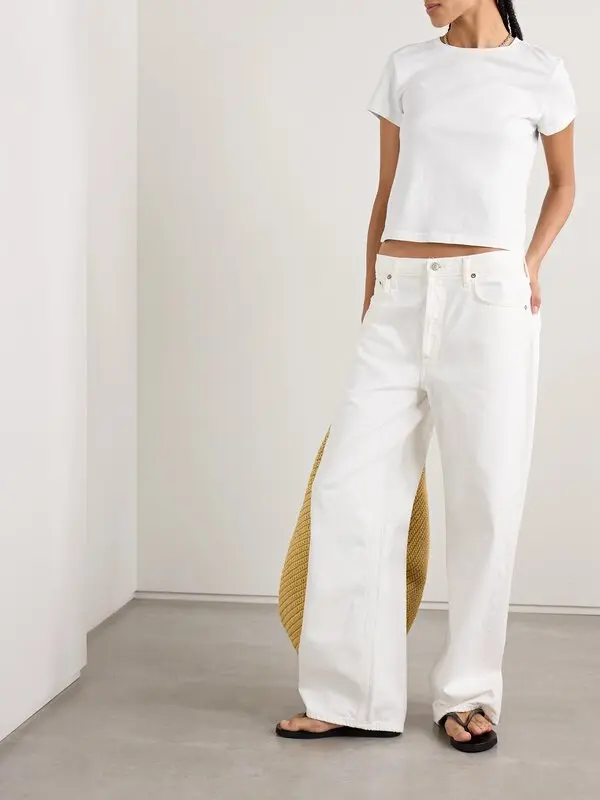 AGOLDE Adine Cropped Organic Cotton-jersey T-shirt - Neutrals
