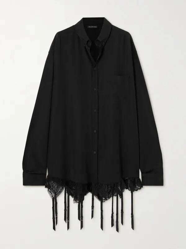 Balenciaga Fringed Lace-trimmed Lyocell-poplin Shirt
