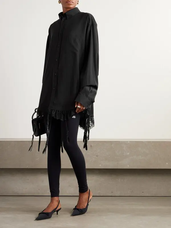 Balenciaga Fringed Lace-trimmed Lyocell-poplin Shirt
