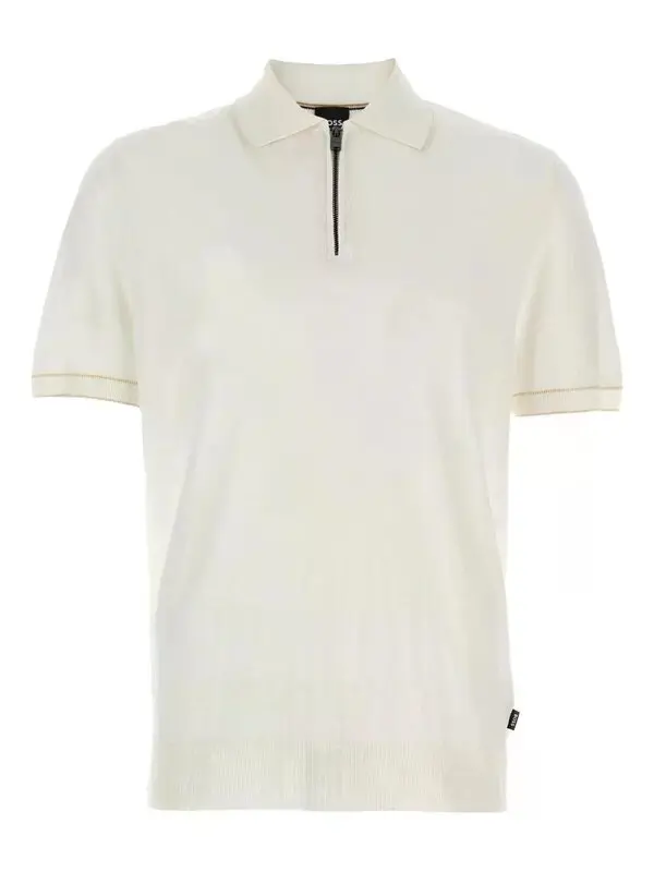 BOSS Jiovanotto Zip-up Short-sleeve Polo Shirt - White