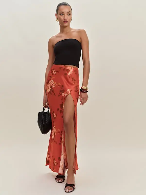 REFORMATION Layla Satin Skirt With Slit