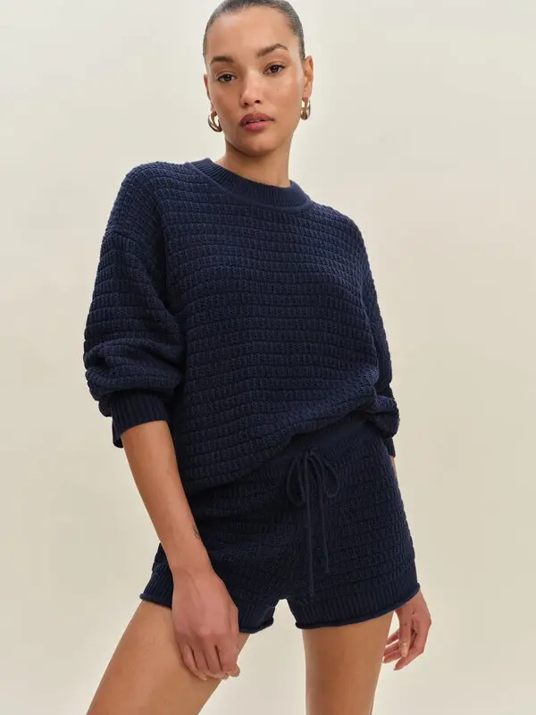 REFORMATION Collie Oversized Cotton Crew Sweater - Blue