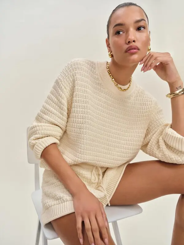 REFORMATION Collie Oversized Cotton Crew Sweater - Ivory