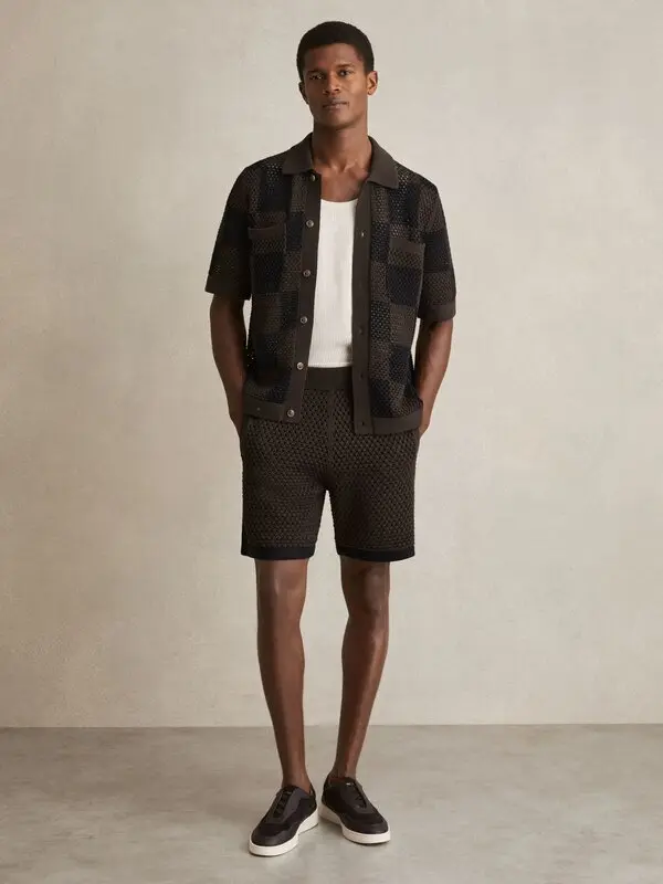 REISS Cotton-blend Crochet Shorts - Chocolate/navy