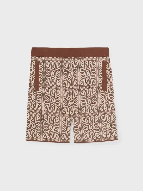 REISS Redhill Tile Pattern Knit Shorts - Brown/white
