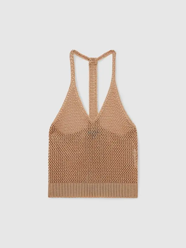 REISS Ruby Atelier Open Knit Halterneck Top