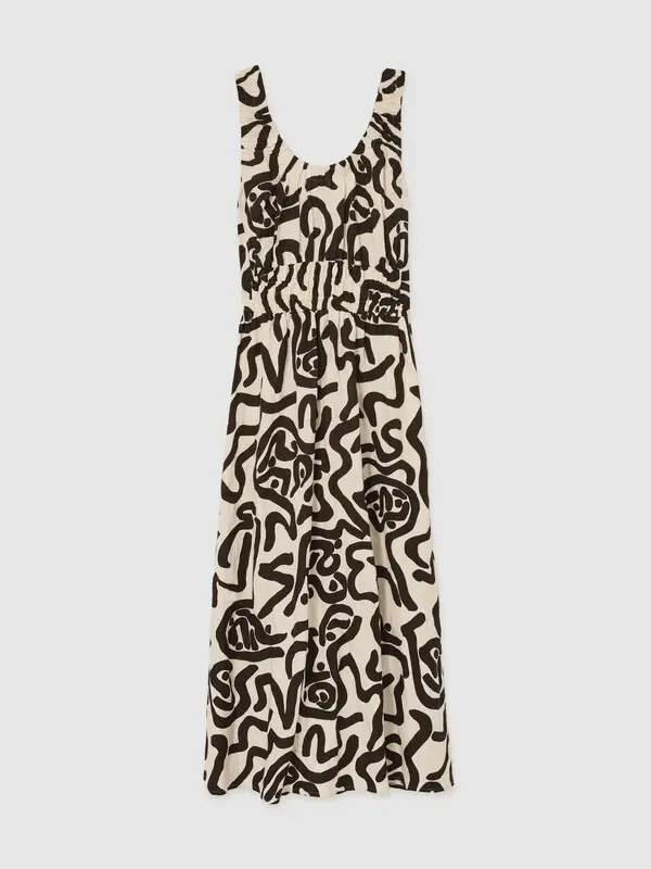 REISS Akari Linen-blend Printed Midi Dress