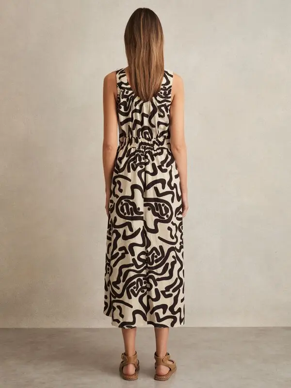 REISS Akari Linen-blend Printed Midi Dress
