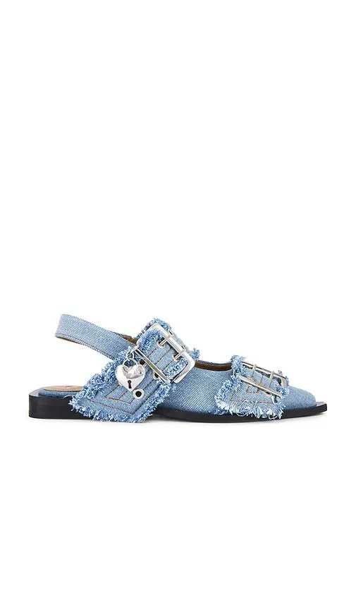 GANNI Feminine Buckle Ballerina - Faded Denim