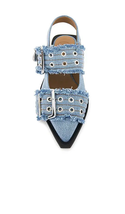 GANNI Feminine Buckle Ballerina - Faded Denim