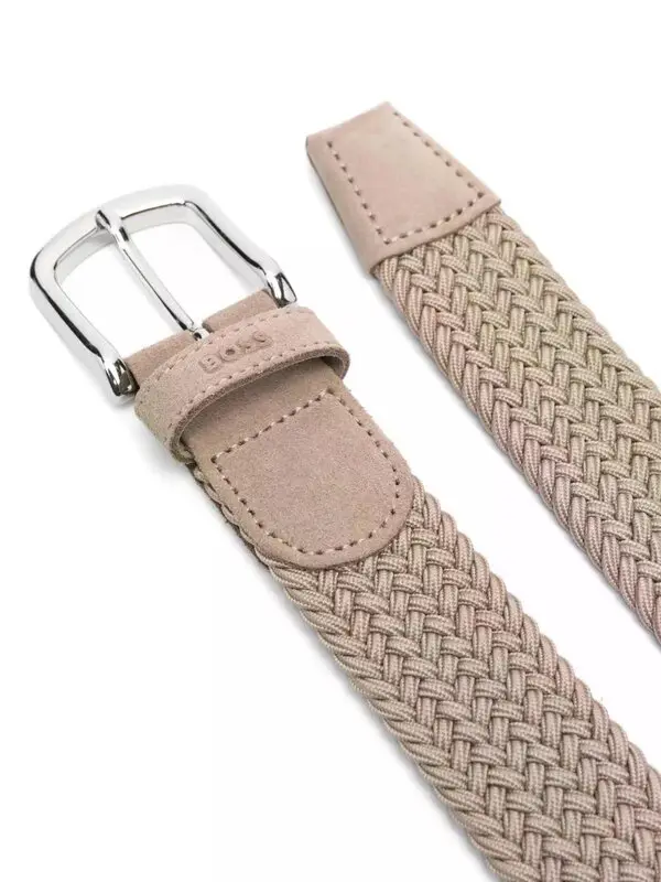 BOSS Woven Belt With Leather Trims - Neutrals