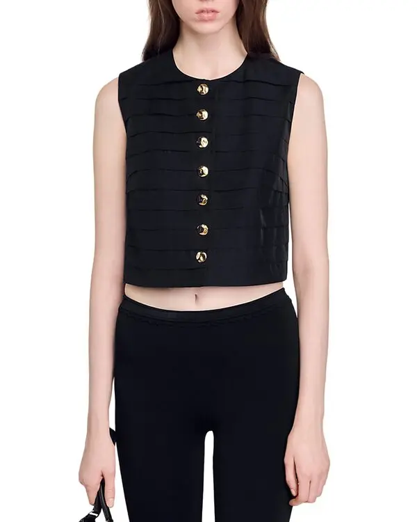 Sandro Pleated Cropped Top - Black