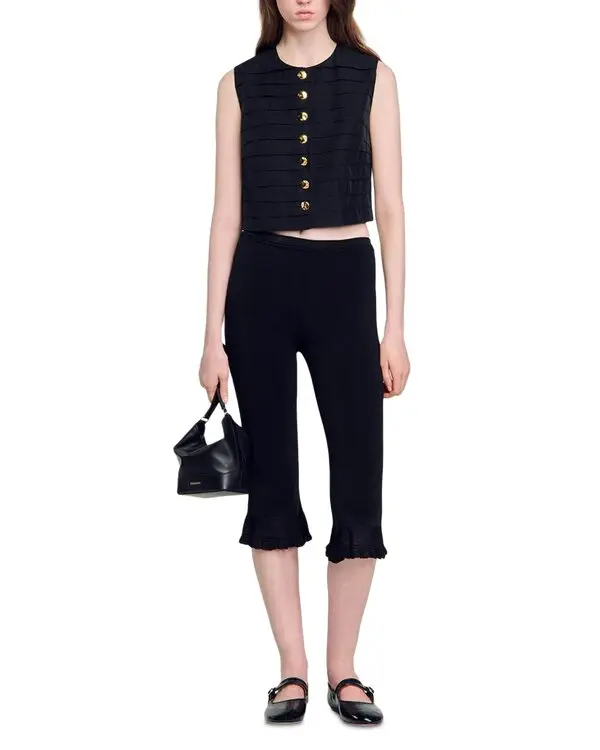 Sandro Pleated Cropped Top - Black