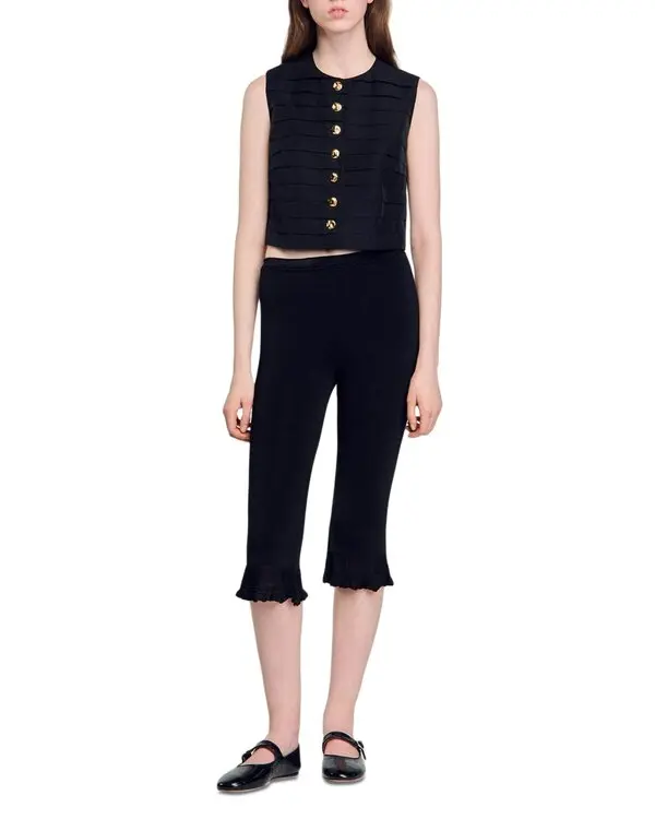 Sandro Pleated Cropped Top - Black