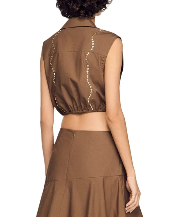 Sandro Rhinestone Cropped Shirt - Brown