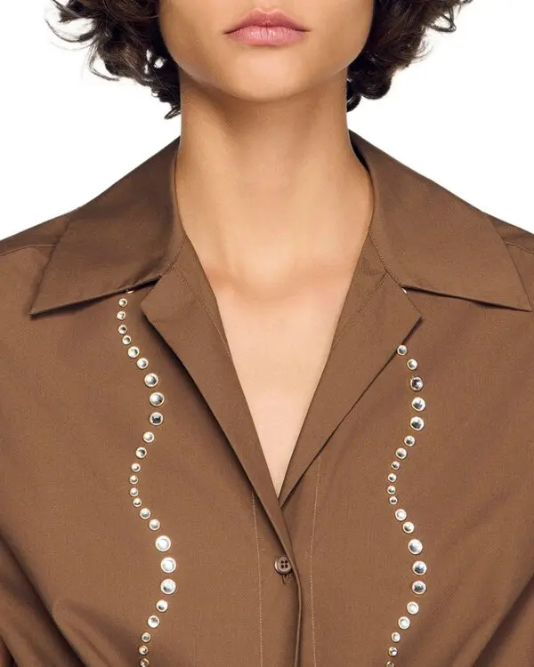 Sandro Rhinestone Cropped Shirt - Brown