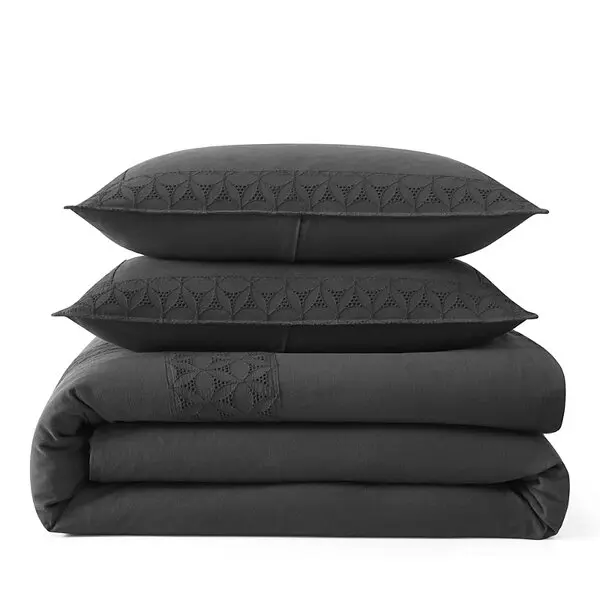 Dkny Pure Hotel Eyelet Duvet Cover Set, Full/queen - Black