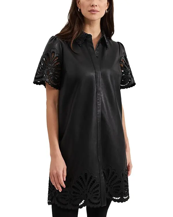 PHASE EIGHT Cutwork Faux Leather Shirt Dress - Black
