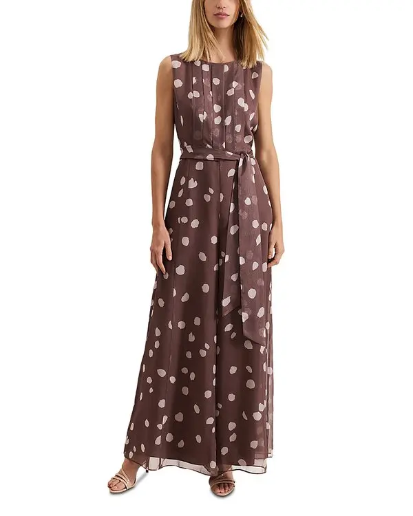 PHASE EIGHT Maxine Chiffon Dot Print Jumpsuit - Latte