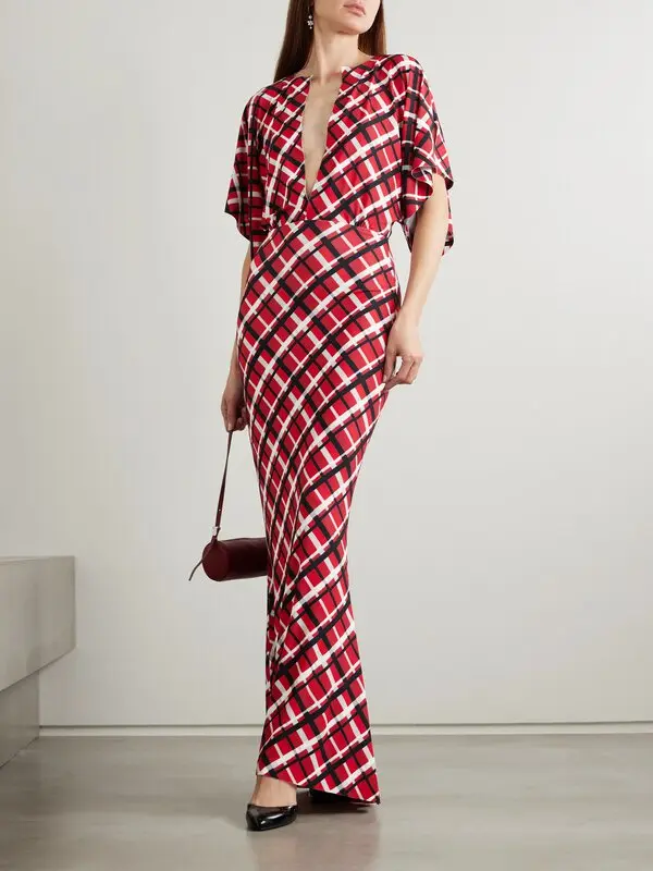 Norma Kamali Obie Checked Stretch-jersey Gown