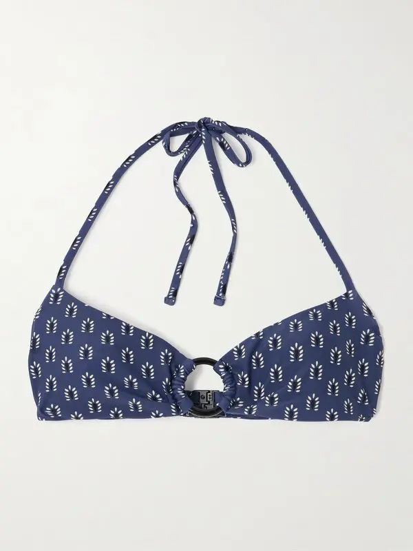 Matteau Ring Embellished Floral-print Halterneck Bikini Top - Blue