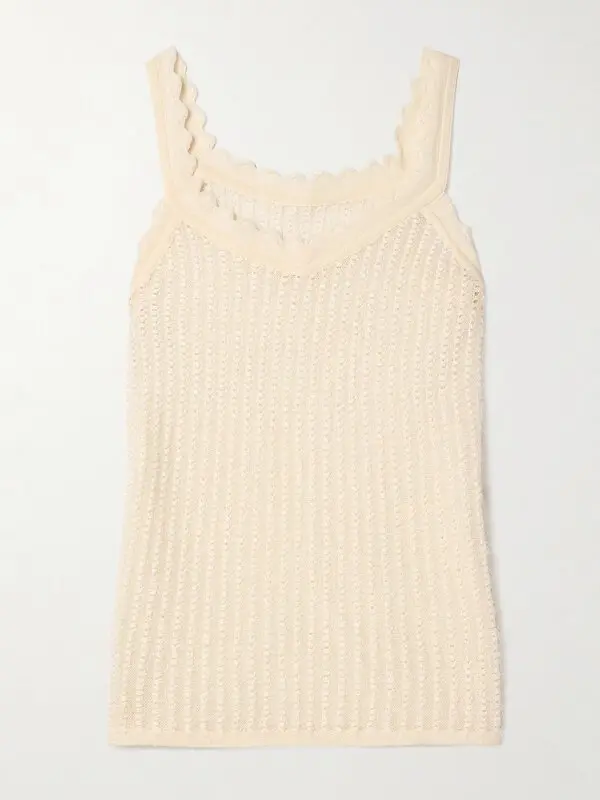 Khaite Ennio Scalloped Pointelle-knit Tank - Neutrals