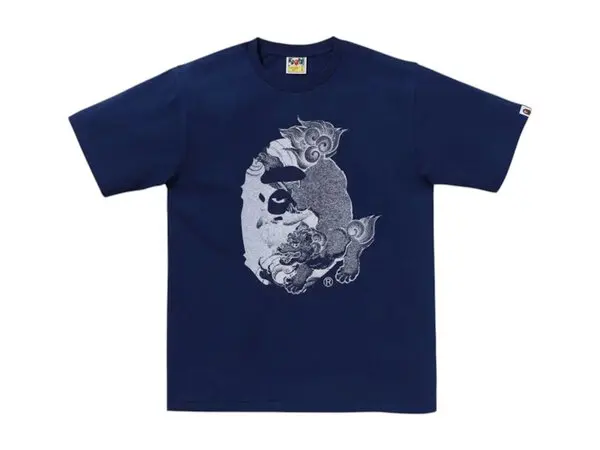 A BATHING APE Japanese Tattoo Big Ape Head Tee Shirt - Navy Blue