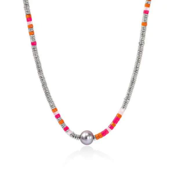 John Hardy Heishi Necklace With Enamel, Hardstones, And Pearl - Sterling Silver