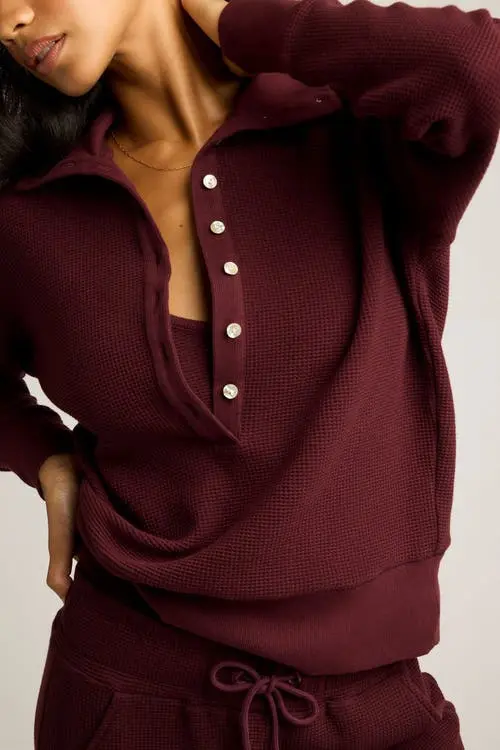 NEGATIVE UNDERWEAR Waffle Knit Pullover - Garnet