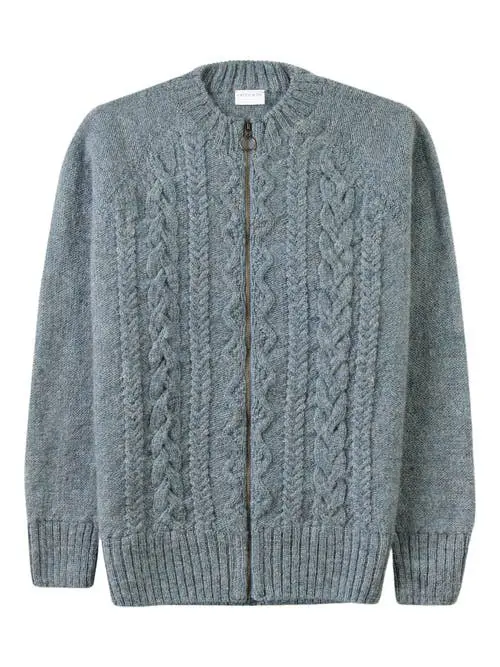 CELTIC & CO. Wool Zip Cardigan With Cable Knit