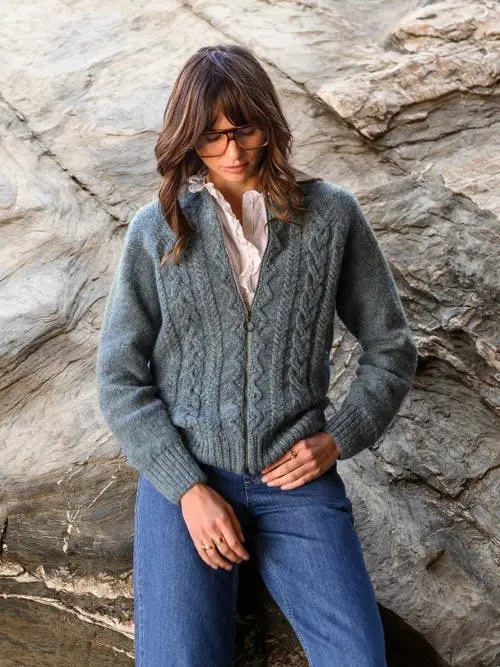 CELTIC & CO. Wool Zip Cardigan With Cable Knit
