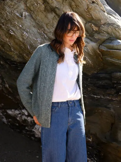 CELTIC & CO. Wool Zip Cardigan With Cable Knit